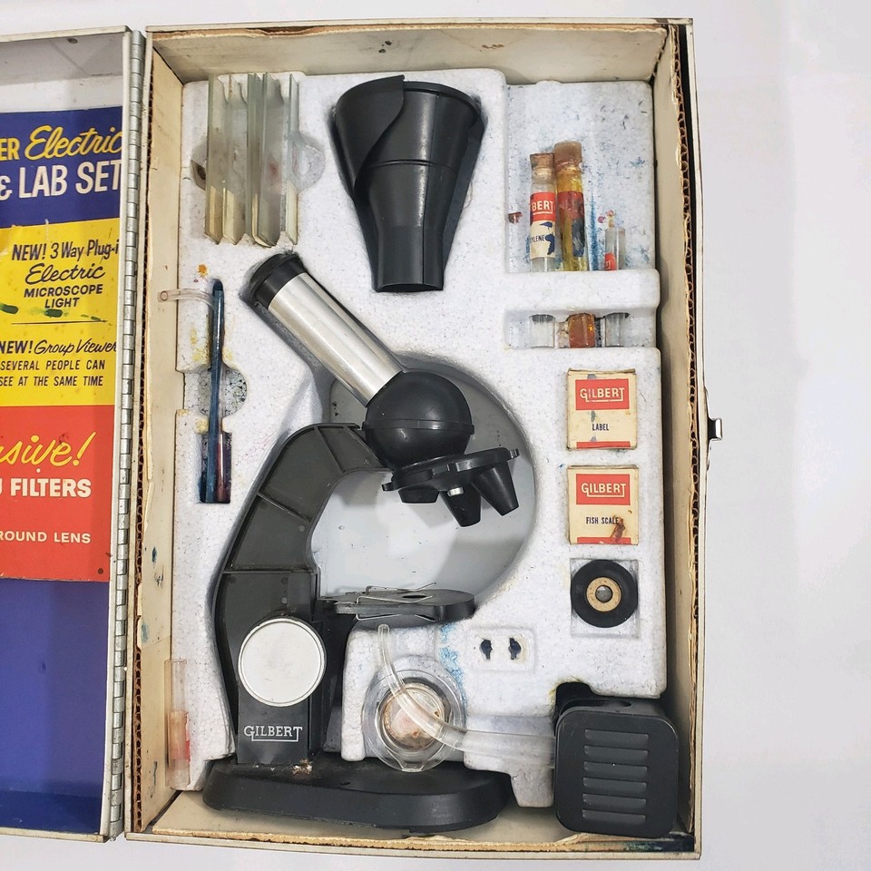 Vintage Gilbert Microscope and Lab Set in Original Metal Box Child's ...