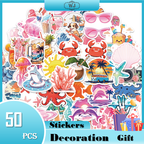50pcs Beaches Stickers Ocean Seahorses Decal Waterproof Skateboard ...