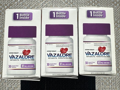 3 Vazalore 81mg Low Dose Liquid-Filled Aspirin (30 Caps each) 1/25. New ...