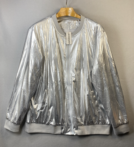 Coofandy Bomber Jacket Mens XXL Metallic Silver Lavish Disco Zip Space ...