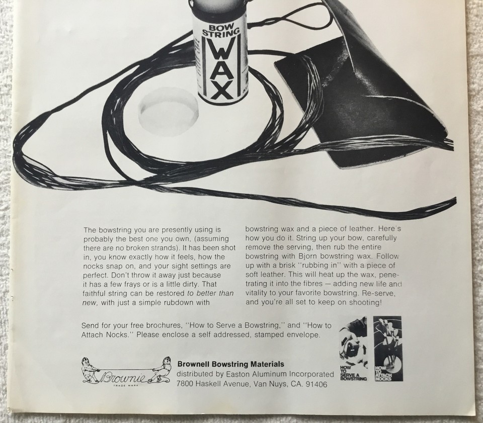 1974 Brownell Bow String Wax Magazine Print Ad Get More Mileage Out Of ...