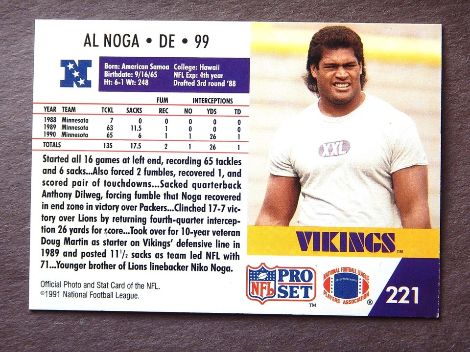 Al Noga #221 Pro Set 1991 Football Card (Minnesota Vikings) LN | eBay