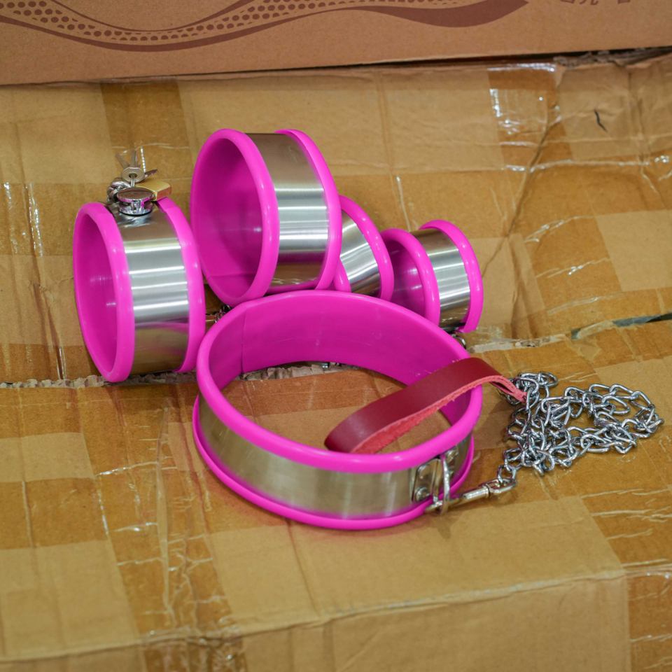 Stainless Steel Bondage Neck Collar Handcuffs Ankle Cuffs Wrist Slave ...