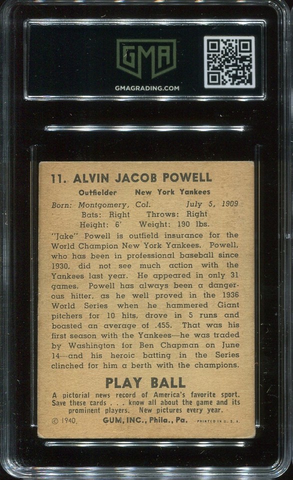 1940 Play Ball R335 #11 Jake Powell New York Yankees - GMA 4 VG/Ex | eBay