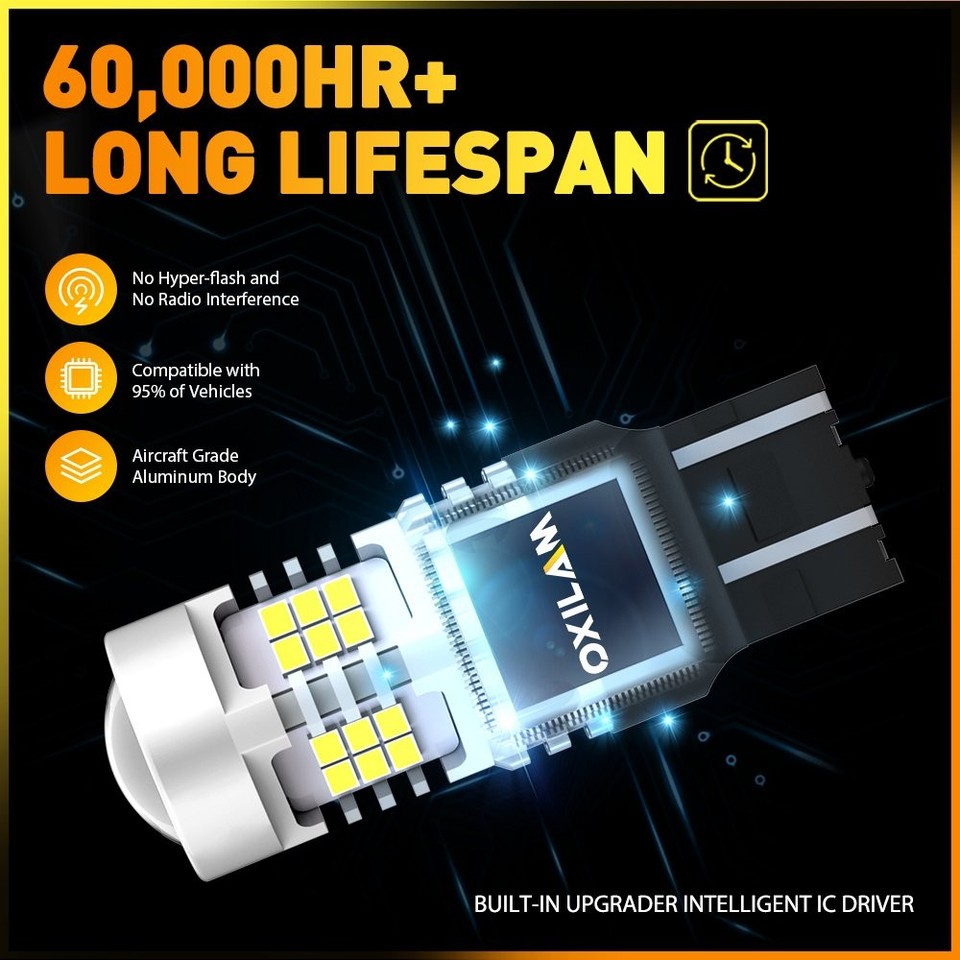 7443 LED Backup DRL Light Bulbs White 6500K Extremely Bright CANBUS ...