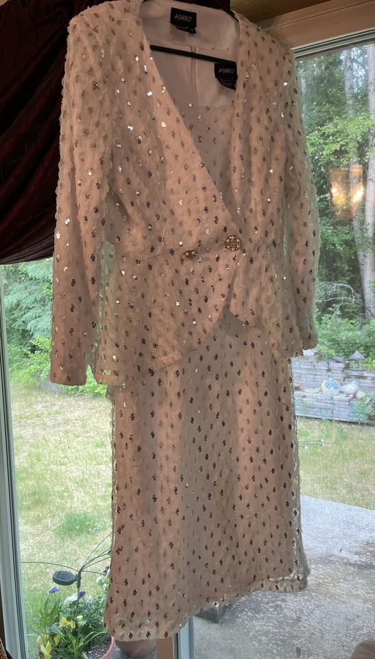 Ashro White Dress Suit Jacket Wedding Cruise Church Size 12 Sequined | eBay