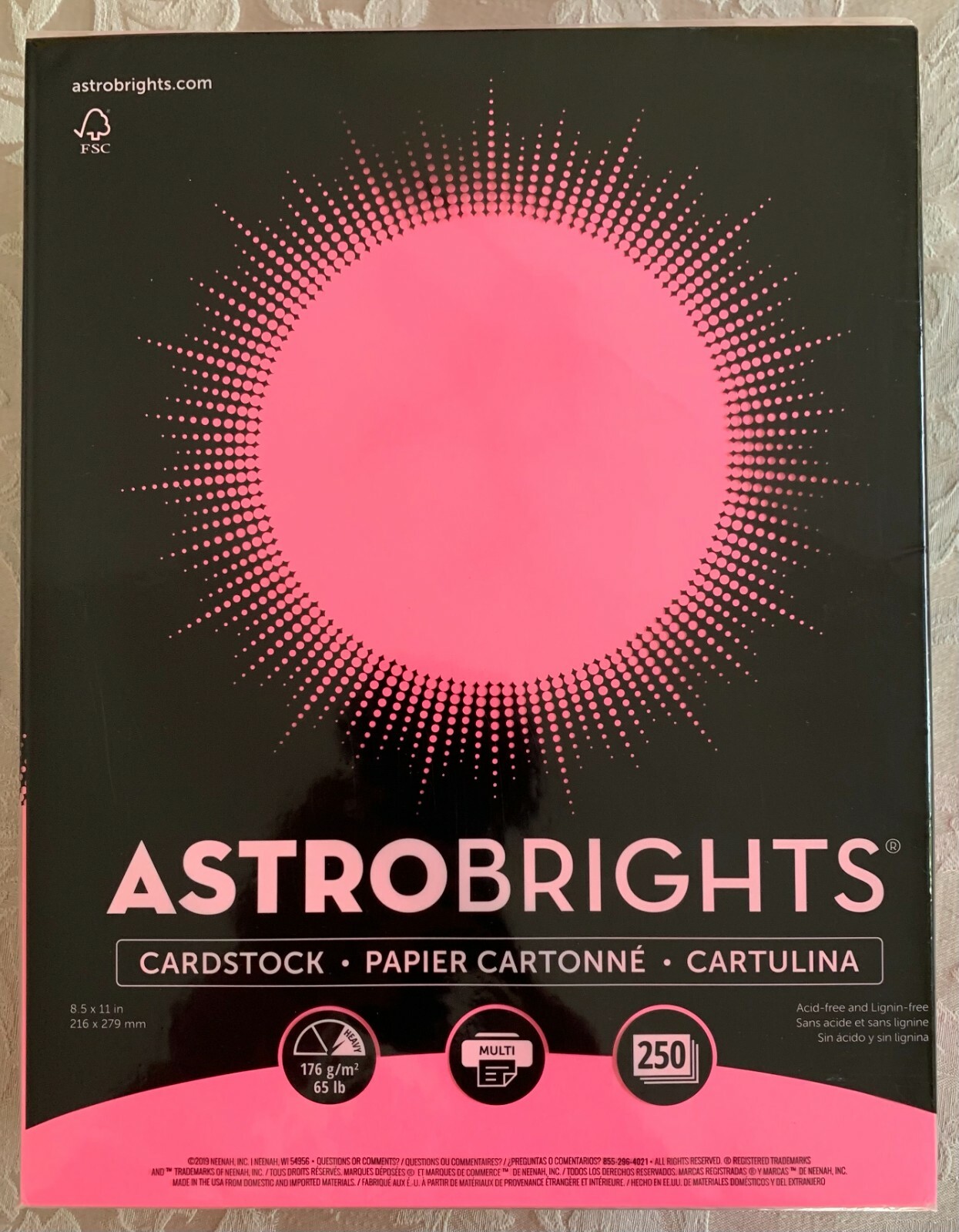 Astrobrights Cardstock Paper, 8.5” x 11”, 65 Lb 250 Colored Pulsar Pink ...