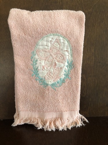 1980’s FRINGED PINK HAND TOWEL WITH BUTTERFLIES 11” x 16” | eBay