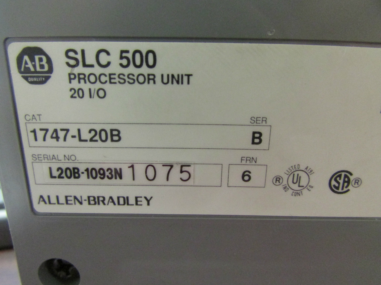 Allen Bradley SLC 500 Processor Unit 20 I/O 1747 L20B PLC | eBay