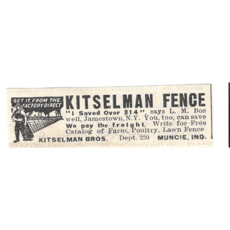 Kitselman Bros. Fence Muncie Indiana 1924 Ad AG3-S4 | eBay