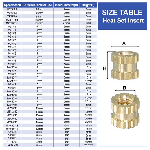 50 Pcs Threaded Heat Set Inserts M5x8x7mm Brass Knurled Insert Tip Nut ...