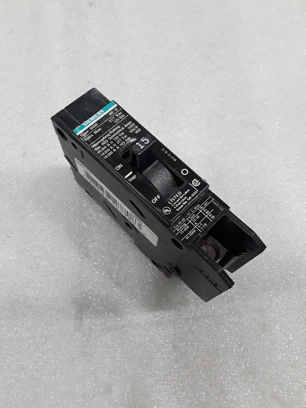 BQD115 SIEMENS 1 POLE 15 AMP 277V (OPEN BOX) | eBay