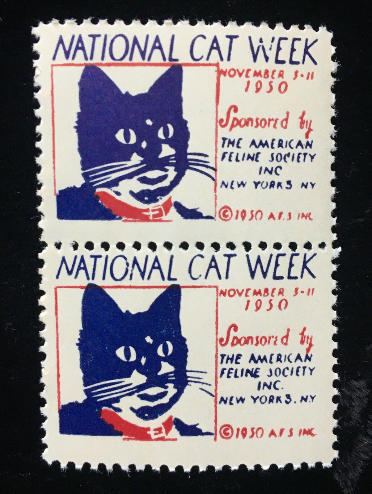 NATIONAL CAT WEEK_ORIGINAL1950 POSTER STAMP_AMERICAN FELINE SOCIETY ...