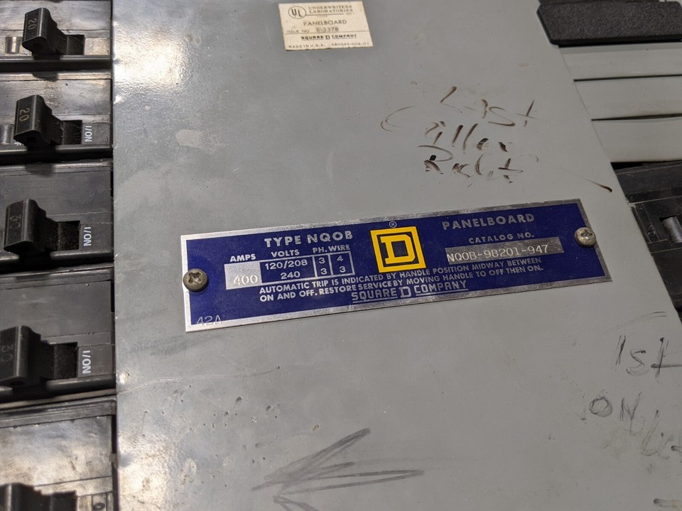 Square D NQOB Panelboard 400 AMP 120/208V 3 Phase 4W 42 Space Box MH53 ...