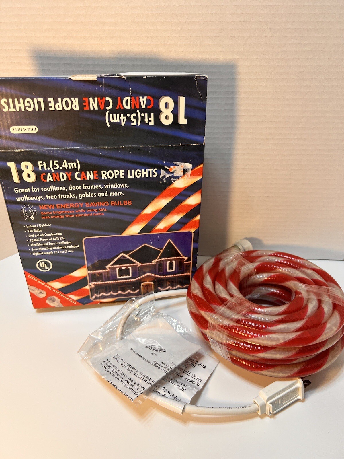 Candy Cane Red & White Rope Outdoor Light 18 Ft Lighted Length Everstar ...