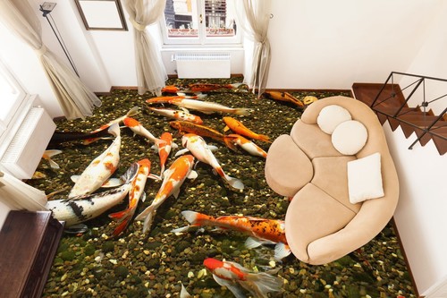 3D Goldfish Stone G1141 Floor WallPaper Murals Wall Print Decal AJ ...