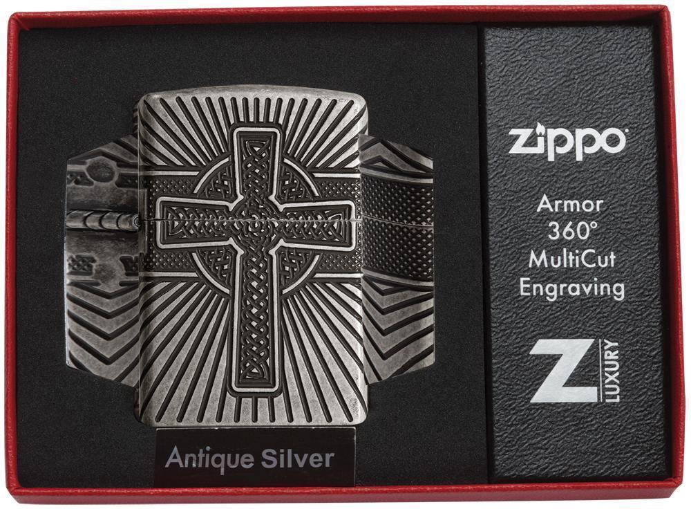 Zippo Windproof Armor Celtic Cross Lighter, All Sides Zippo Windproof Armor Celtic Cross Lighter, All Sides
