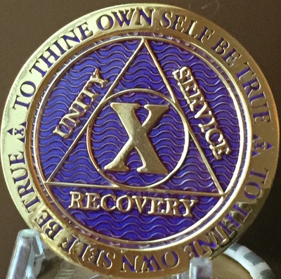 10 Year AA Medallion Purple Gold Plated Alcoholics Anonymous Sobriety ...