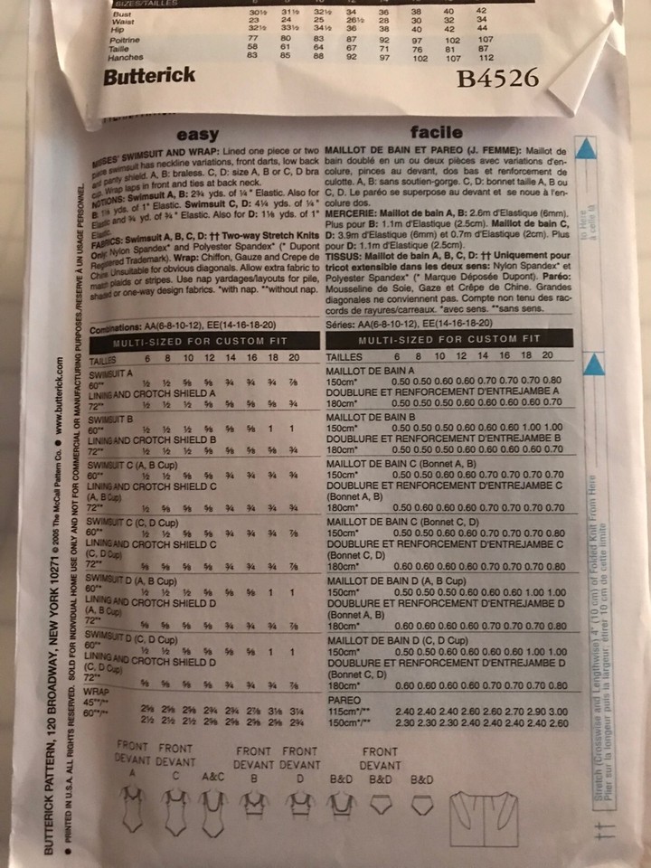 Butterick 4526 Pattern size 6-12 Swimsuit | eBay