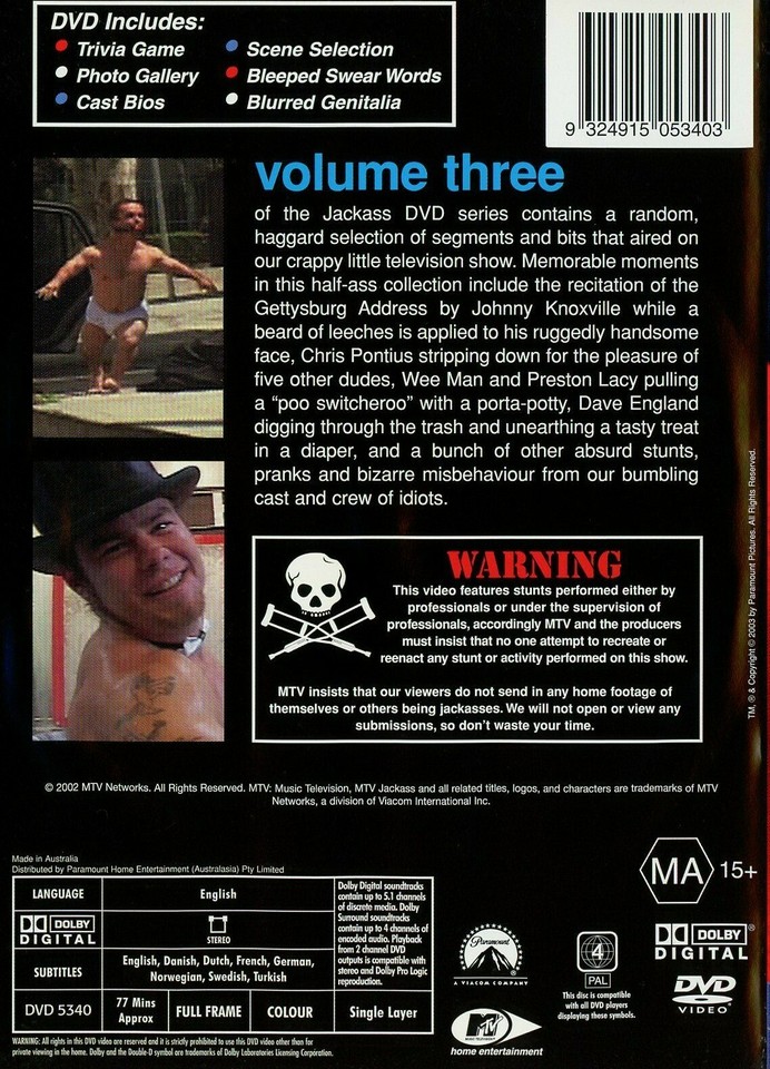 Jackass: Volume Three DVD (Region 4) | eBay