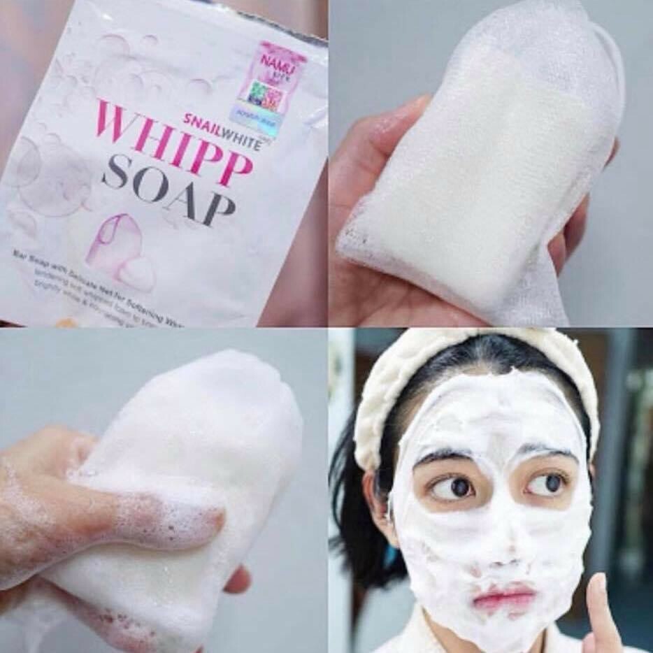 4 x 100g Snail White Whipp Bar Facial Soap with Net For Softening Whip ...