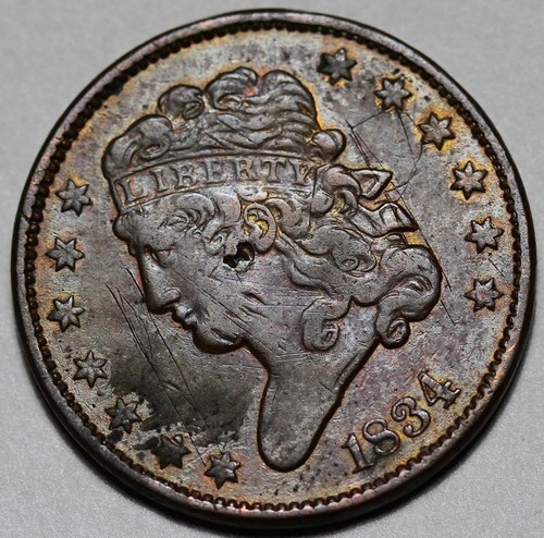 1834 Classic Head Half Cent - Damage - US 1/2c Copper Coin | eBay
