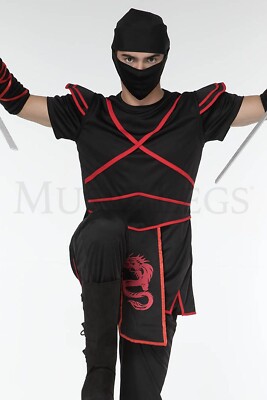 Ruthless Ninja 5 Pc Black with Red Men's Halloween Cosplay Costume Set ...