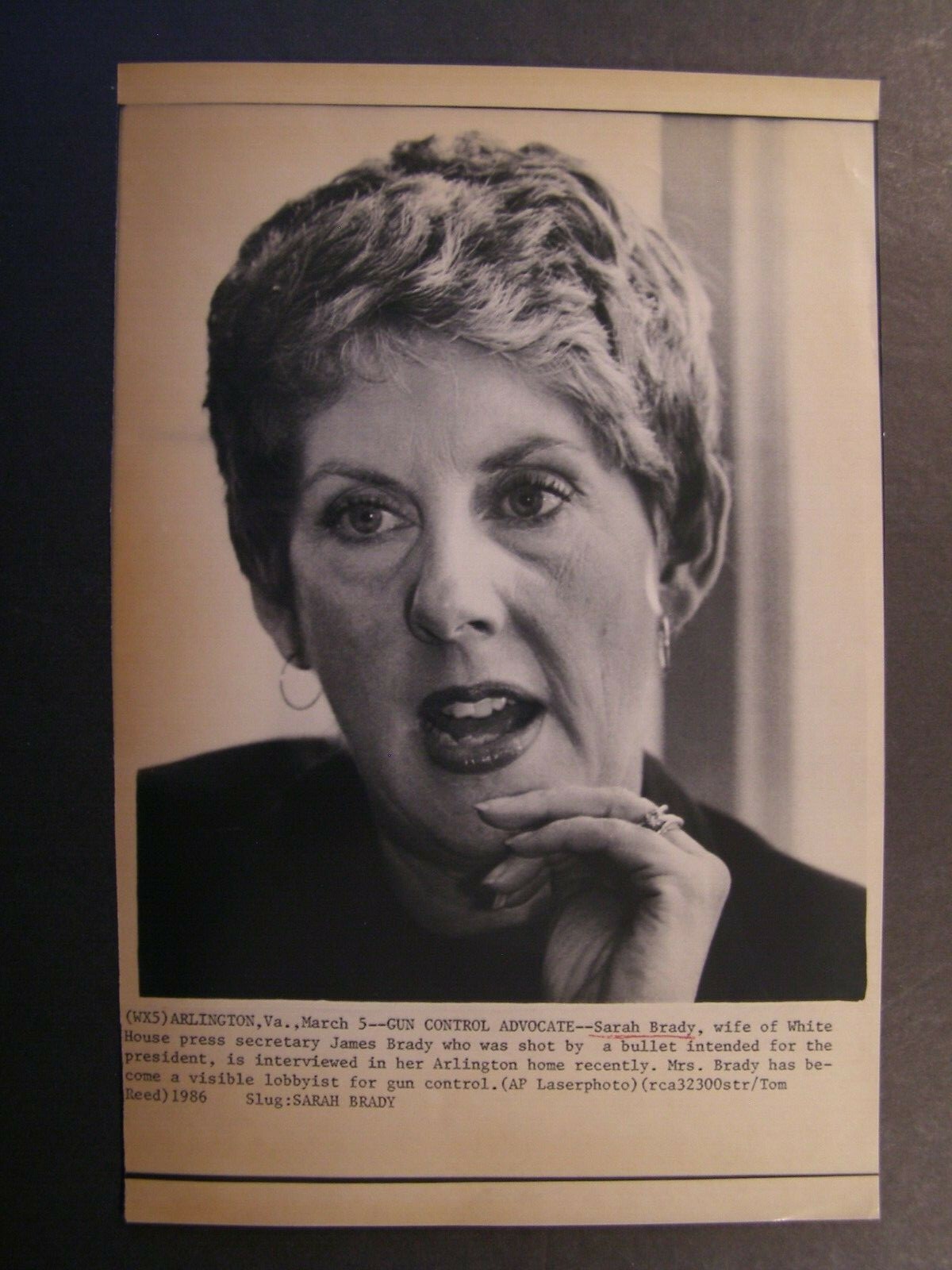AP Wire Press Photo 1986 Sarah Brady wife of James Brady Gun Control ...
