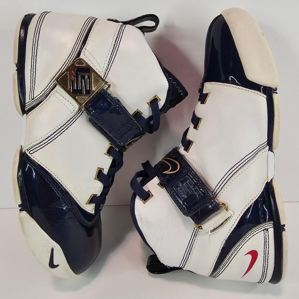 Nike Zoom Lebron V 5 Blue Basketball Shoes 6Y White Navy Metallic Gold ...