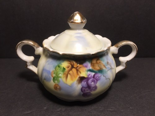 LEFTON CHINA HAND-PAINTED SUGAR BOWL W/LID GRAPE LEAF PATTERN | eBay