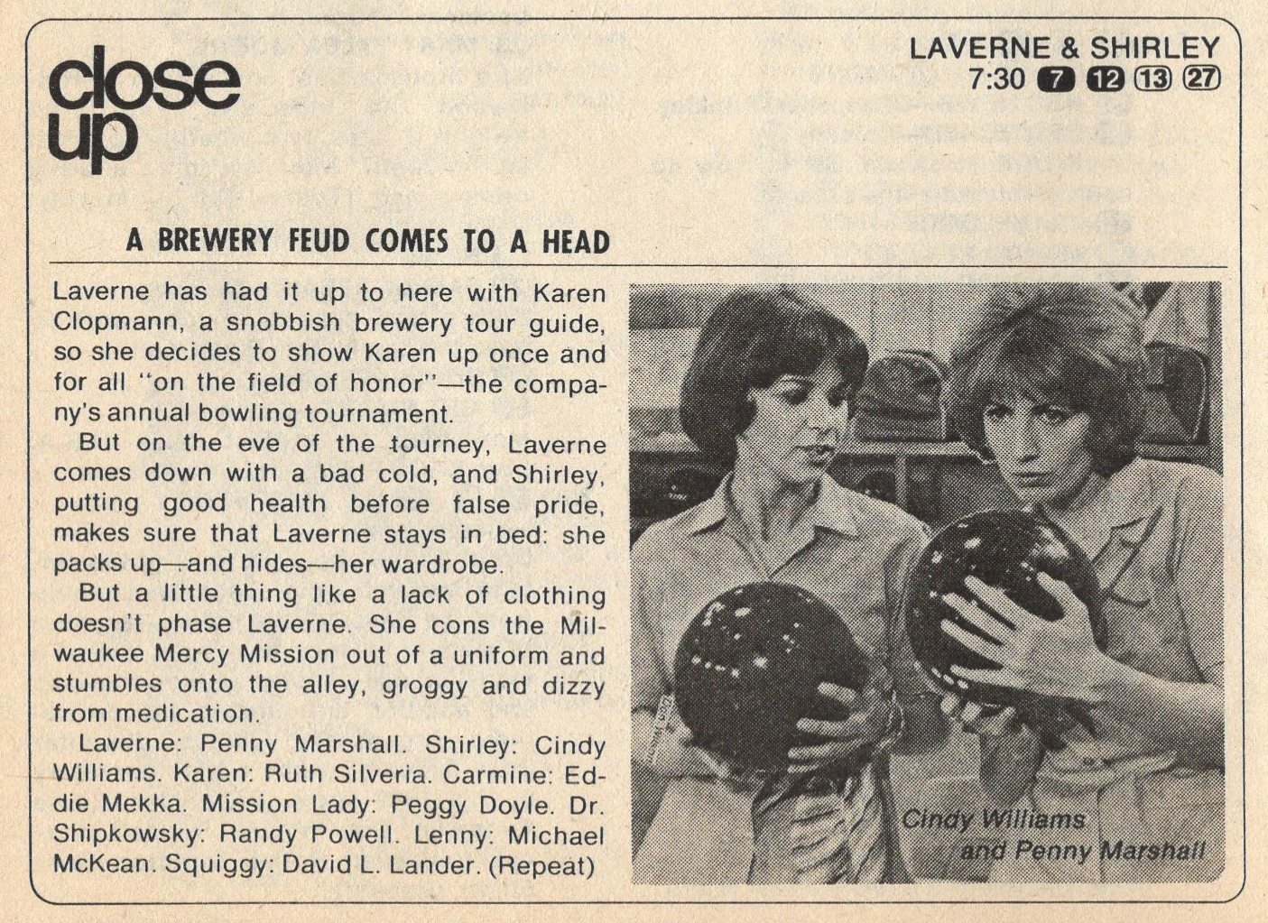 1977 TV AD~LAVERNE & SHIRLEY EPISODE 'BOWLING FOR RASPBERRIES' PENNY ...