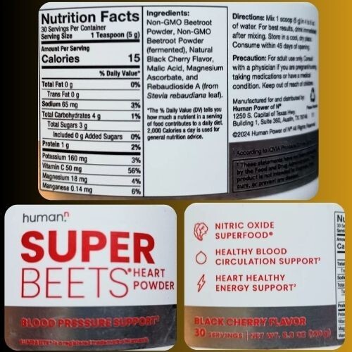 HumanN SuperBeets Black Cherry Beet Root Powder Pack of 2 (60 Servings ...