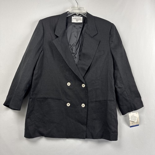 Vintage International Scene Blazer Womens size 16 Linen Black Double ...