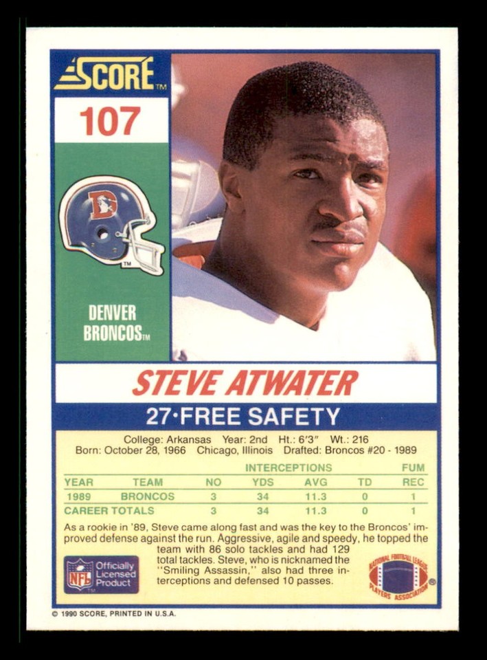 1990 Score #107 Steve Atwater Sharp Corners, Clean Surface | eBay