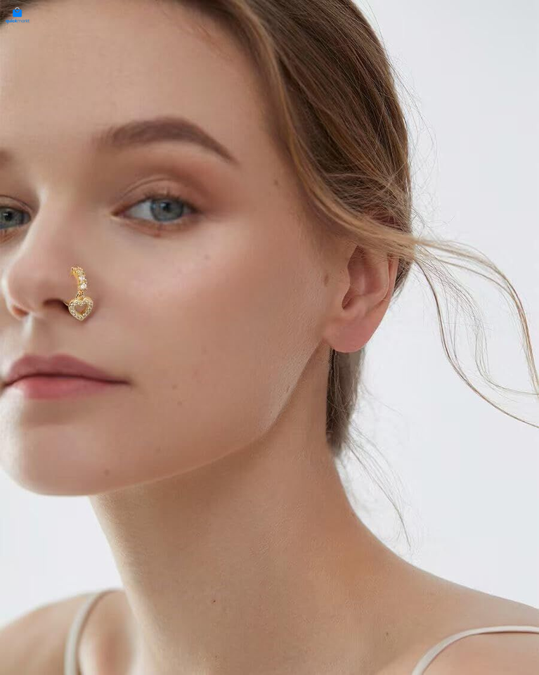8 PCS Dangle Nose Ring Hoop Gold Rings Studs for Women Dangling Nose ...