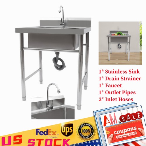 Commercial Stainless Kitchen Sink , Washing Bowl w/ Drain Strainer ...