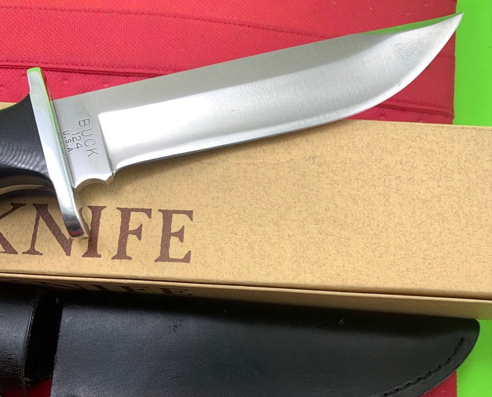 PRE DATE CODE BUCK 124 FRONTIERSMAN MICARTA KNIFE W/ SHEATH LIGHTLY ...
