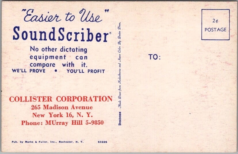 NYC Advertising Postcard COLLISTER CORP. "SoundScriber" Transcribing ...