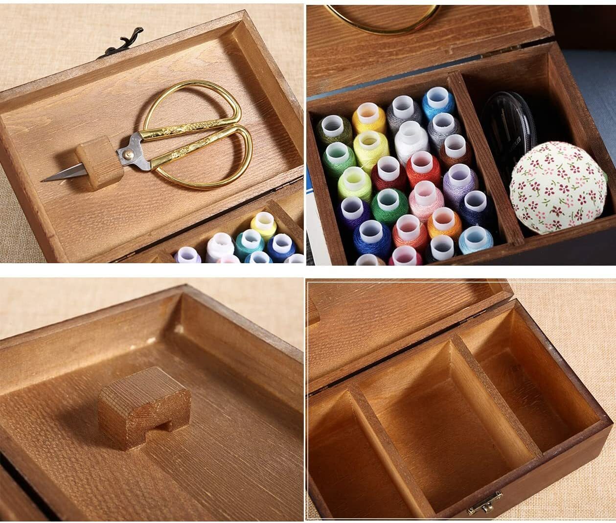 Sewing Kit Wooden Box with Cute Sewing Accessories Hand Sewing Kit | eBay