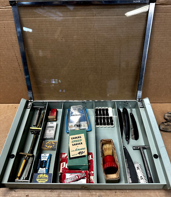 1950s Gillette Display Case W/ Shaving Razor Collection Barber Shop | eBay