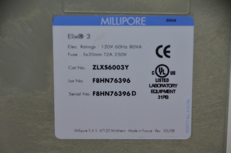 Millipore Elix 3 ZLXS6003Y UV Ultraviolet Essential Water Purification ...