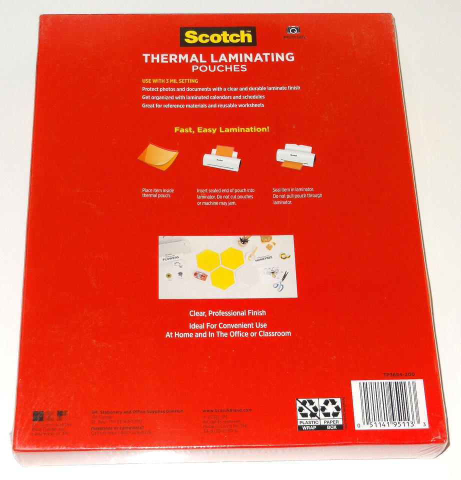 Scotch Thermal Laminating Pouches 3MIL Letter Size 8.9"x11.4" 200 ...