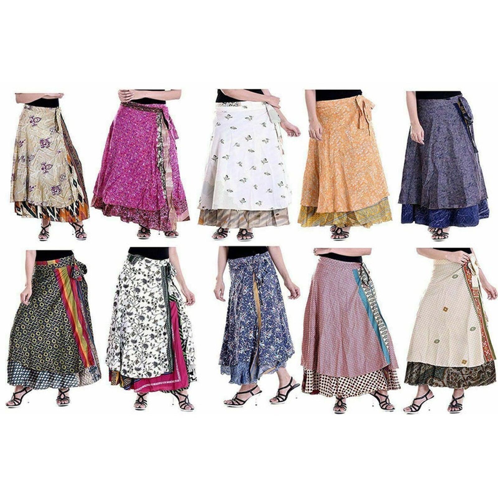 Bohemian Sari Skirt Beautiful Long Silk Sari Skirt Two Layer Magic ...