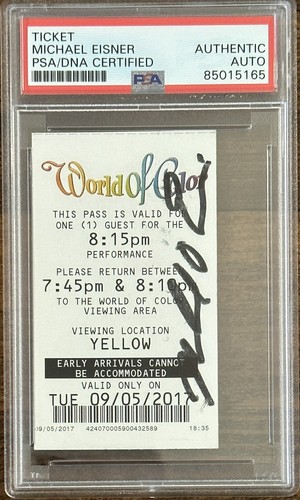 MICHAEL EISNER SIGNED WALT DISNEY WORLD OF COLOR FASTPASS PSA DNA COA ...