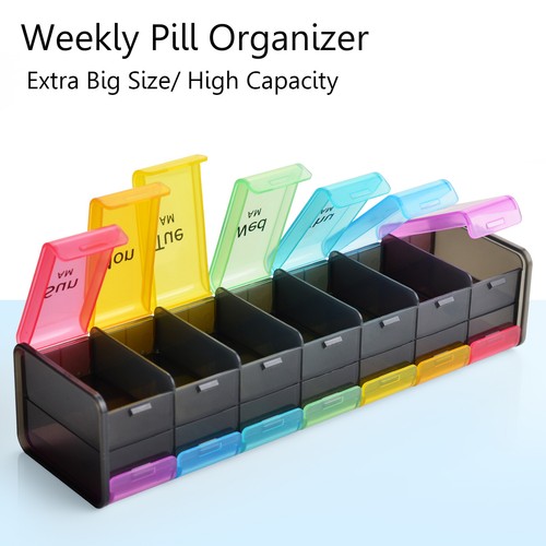Extra Large Weekly Pill Organizer 7 Day AM/PM Pill Case Box Planner For ...