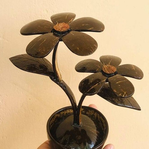 Handmade Natural Coconut Shell Flower Vase Eco Friendly Handicraft Home ...