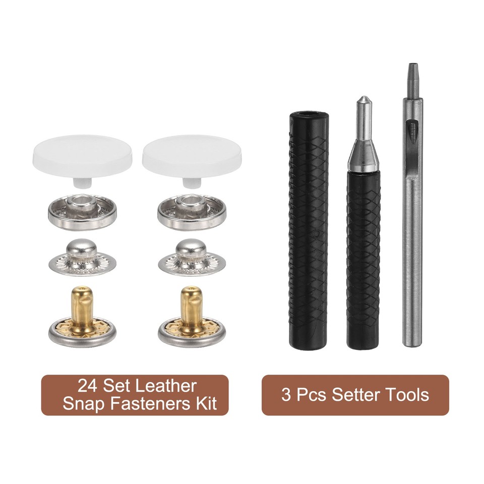 24Set Leather Snap Fasteners Kit 17mm Metal Snaps with 3 Setter Tool ...