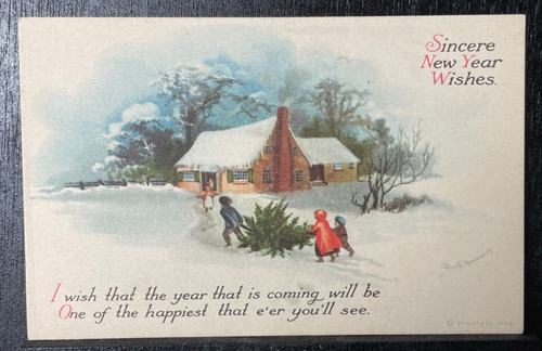 Vintage Ellen Clapsaddle Illustrated Sincere New Year Wishes Postcard ...