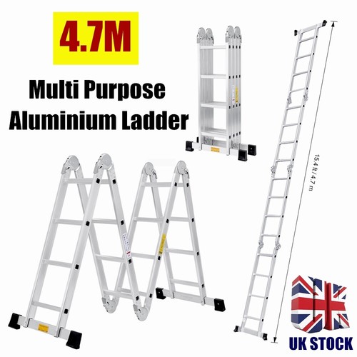 4.7M Multi-Purpose Folding Aluminum Step Ladder Durable 16 Steps Ladder ...