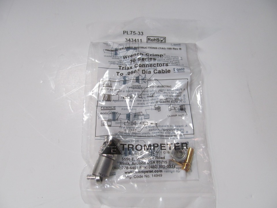 Emerson Connectivity/Trompeter Pl75-33 Rf/Coaxial Triax Plug Straight ...